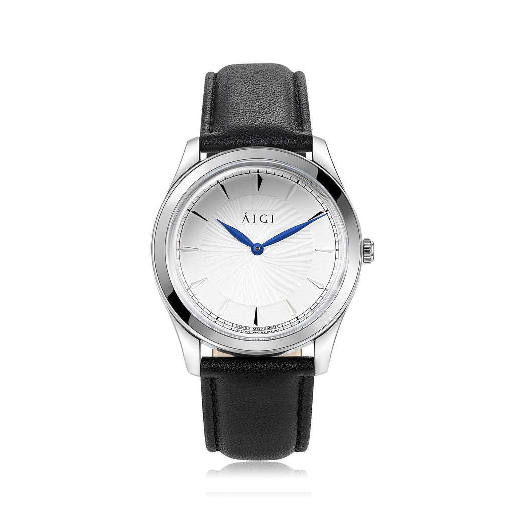 AIGI Glacier 38mm Black Leather Watch