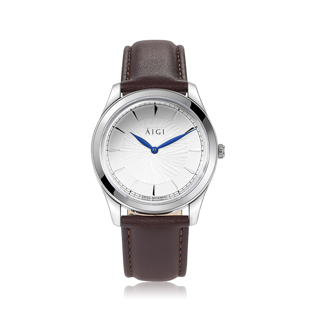 AIGI Glacier 38mm Brown Leather Watch